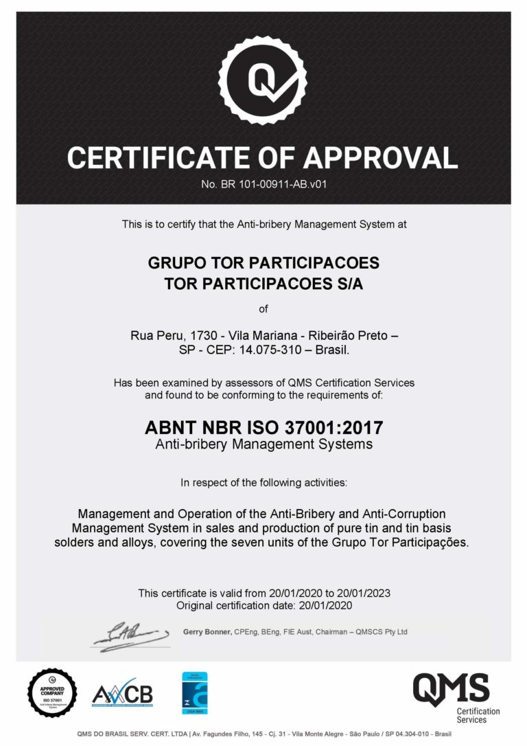 Certificado ISO 37001 – White Solder
